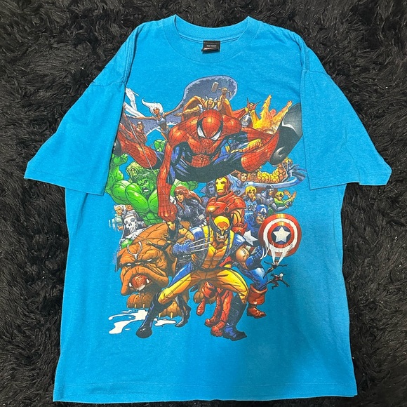 Marvel | Shirts | Vintage Marvel Characters Teal Blue Marvel Crazy ...